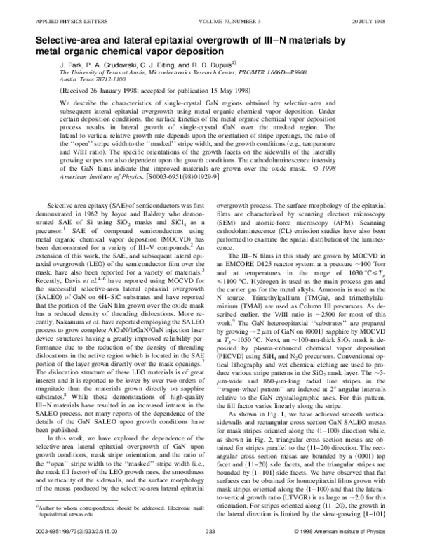 (PDF) Selective-area and lateral epitaxial overgrowth of III–N ...