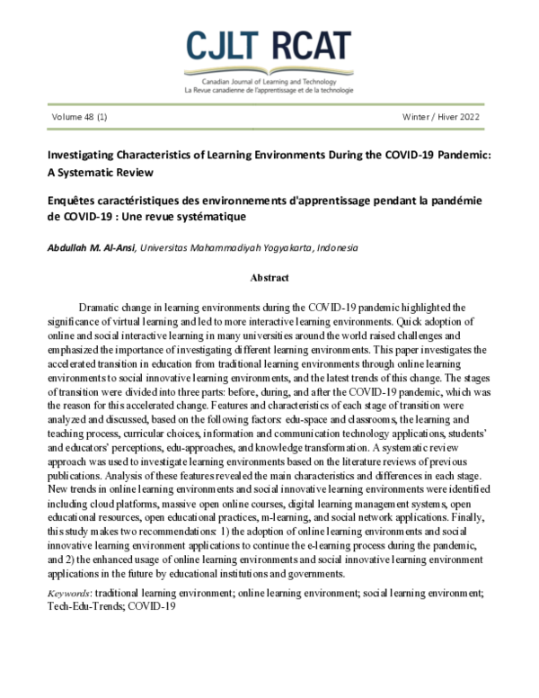 (PDF) Learning Environments Transition During COVID-19: A Review