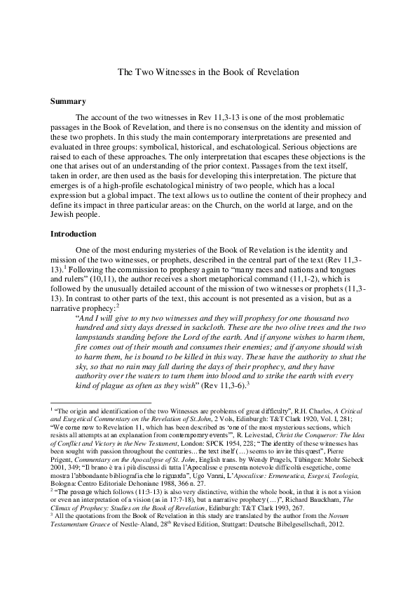 (PDF) The Two Witnesses in the Book of Revelation