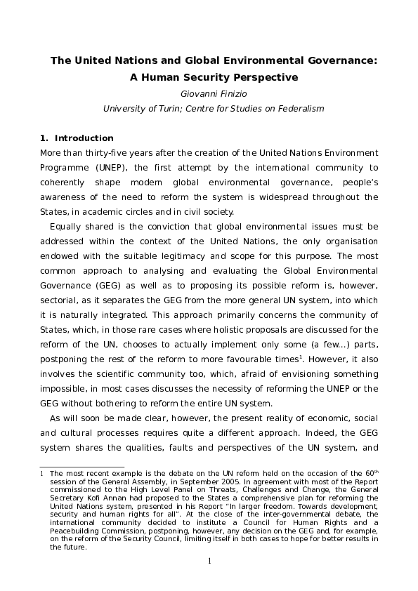 (DOC) The United Nations and Global Environmental Governance: A Human ...
