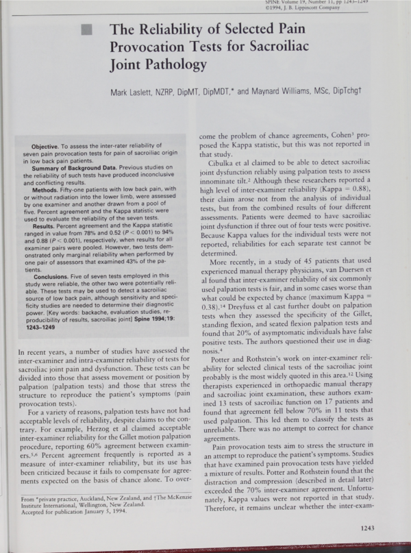 (PDF) The Reliability of Selected Pain Provocation Tests for Sacroiliac ...