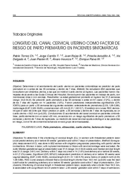 (PDF) Longitud Del Canal Cervical Uterino Como Factor De Riesgo De ...