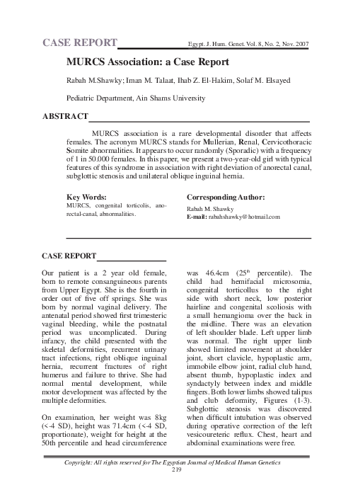 (PDF) MURCS association: a case report