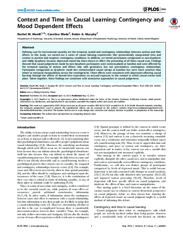 (PDF) Context and Time in Causal Learning: Contingency and Mood ...