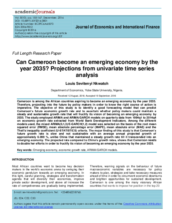(PDF) Can Cameroon become an emerging economy by the year 2035 ...
