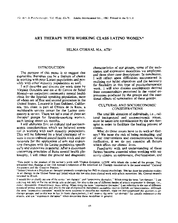 (PDF) Art therapy with working class Latino women | Selma Ciornai ...