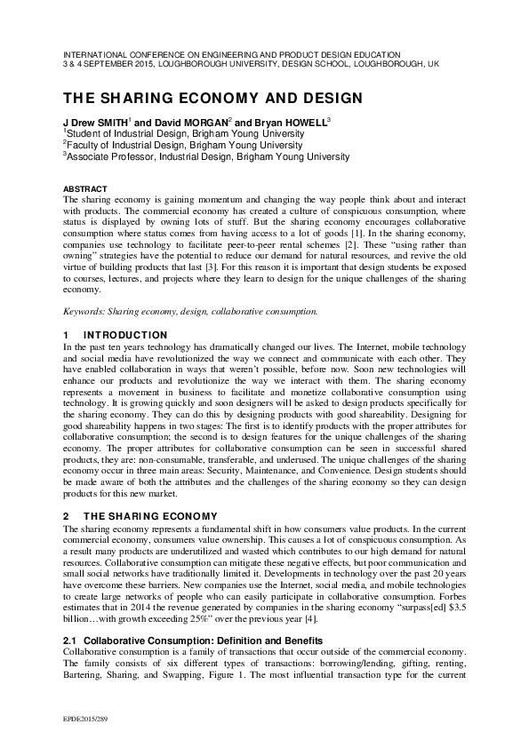 (PDF) The Sharing Economy and Design