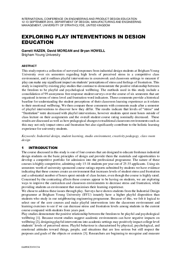 (PDF) Exploring Play Interventions in Design Education