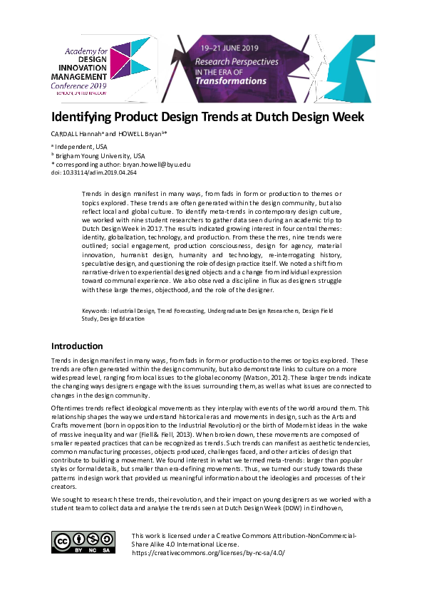 (PDF) Identifying Product Design Trends at Dutch Design Week