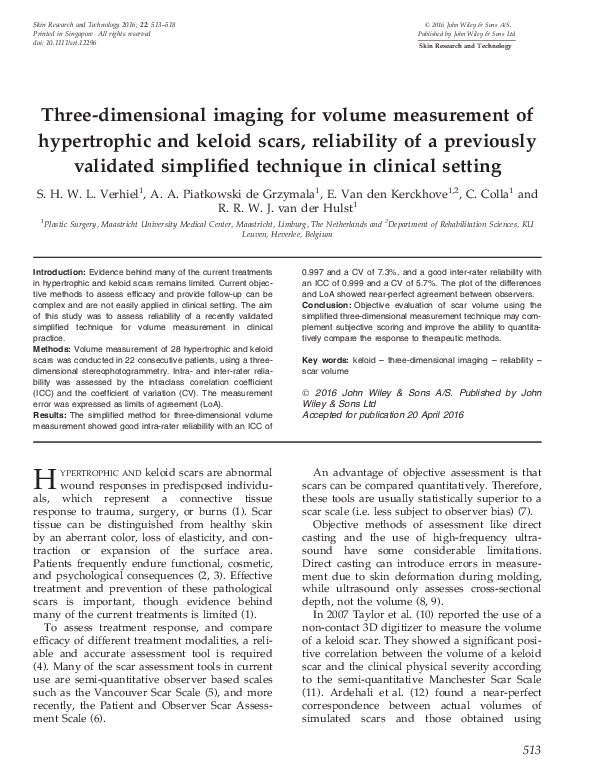 (PDF) Three-dimensional imaging for volume measurement of hypertrophic and keloid scars ...