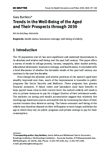 (PDF) Trends in the Well-Being of the Aged and Their Prospects through 2030