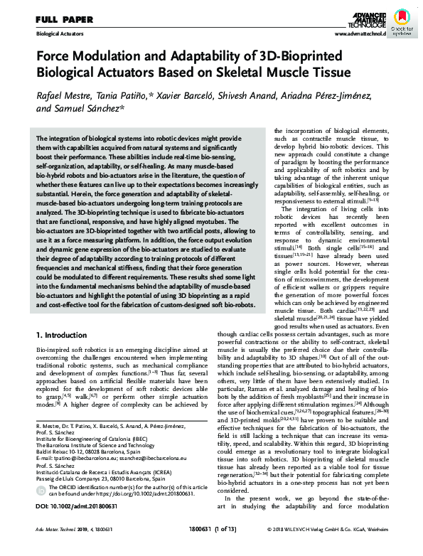(PDF) Force Modulation and Adaptability of 3D‐Bioprinted Biological ...