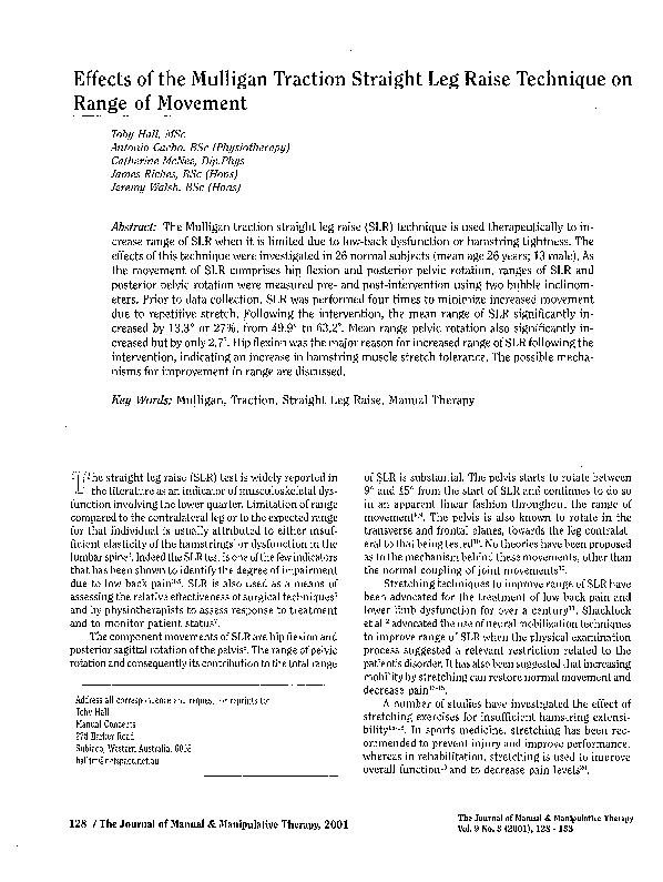 (PDF) Effects of the Mulligan Traction Straight Leg Raise Technique on ...