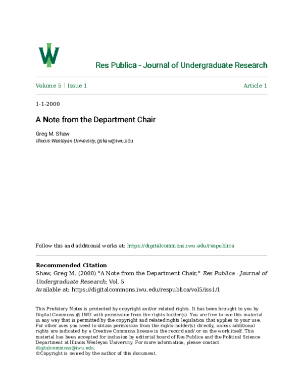 (PDF) A Note from the Department Chair | Greg Shaw - Academia.edu