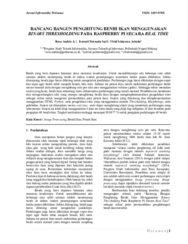 Pdf Rancang Bangun Penghitung Benih Ikan Menggunakan Binary Thresholding Pada Raspberry Pi 4591