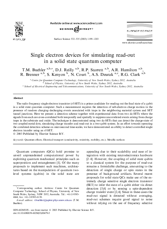 (PDF) Single electron devices for simulating read-out in a solid state ...