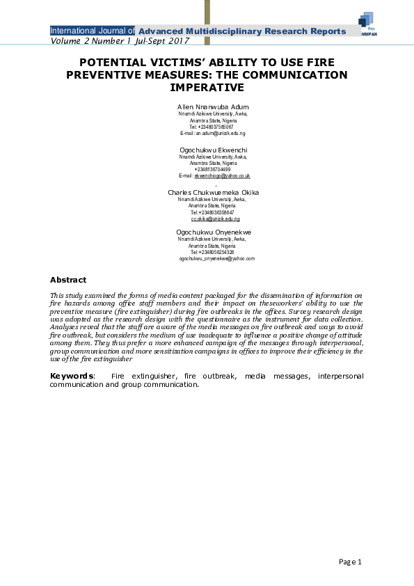 (PDF) Potential Victims’ Ability to Use Fire Preventive Measures: The ...