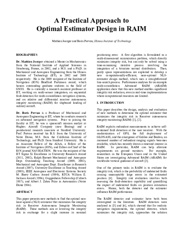 (PDF) A Practical Approach to Optimal Estimator Design in RAIM ...