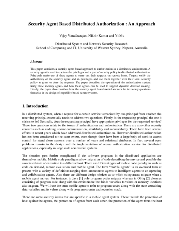 (PDF) Security Agent Based Distributed Authorization: An Approach ... (PDF) Security Agent Based Distributed Authorization: An Approach ...