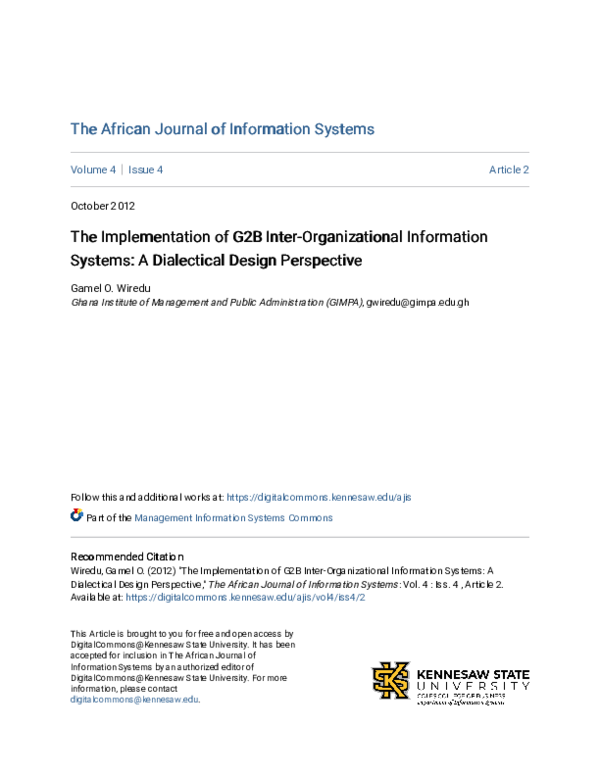 (PDF) The Implementation of G2B Inter-Organizational Information Systems: A Dialectical Design ...