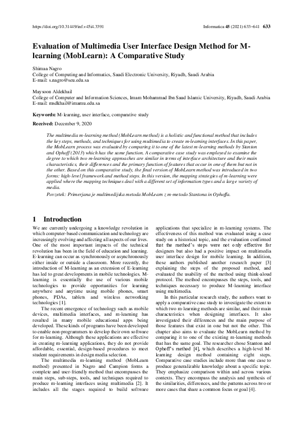 (PDF) Evaluation of Multimedia User Interface Design Method for M-learning (MobLearn): A ...