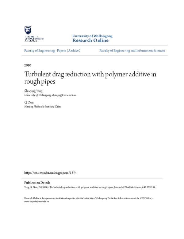 (PDF) Turbulent drag reduction with polymer additive in rough pipes | Shu-Qing Yang - Academia.edu