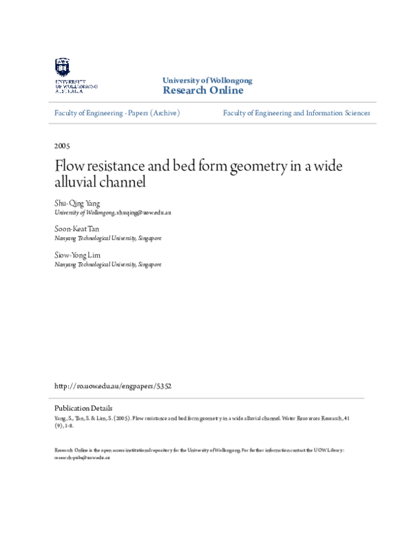 (PDF) Flow resistance and bed form geometry in a wide alluvial channel