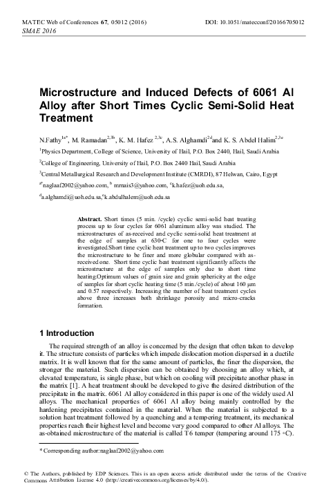 (PDF) Microstructure and Induced Defects of 6061 Al Alloy after Short ...