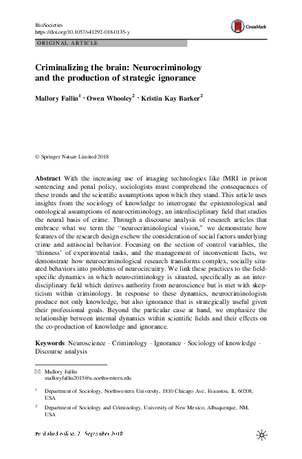 (PDF) Criminalizing the brain: Neurocriminology and the production of ...