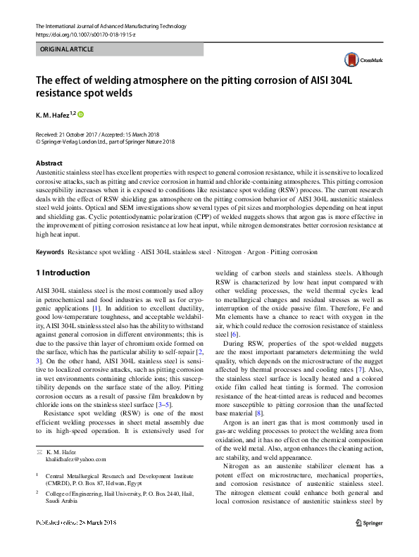 (PDF) The effect of welding atmosphere on the pitting corrosion of AISI ...