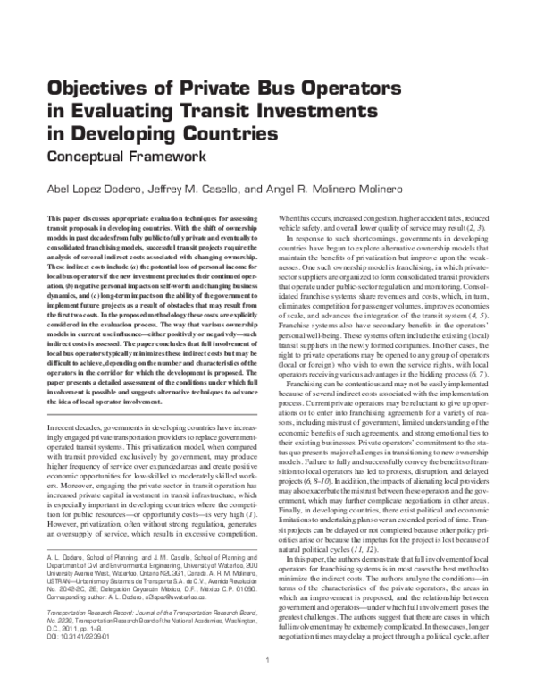 (PDF) Objectives of Private Bus Operators in Evaluating Transit ...