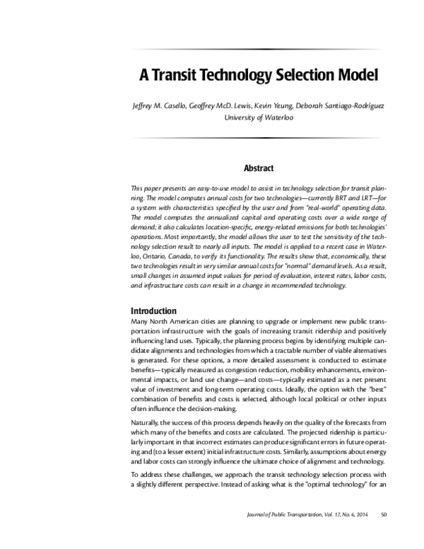 (PDF) A Transit Technology Selection Model