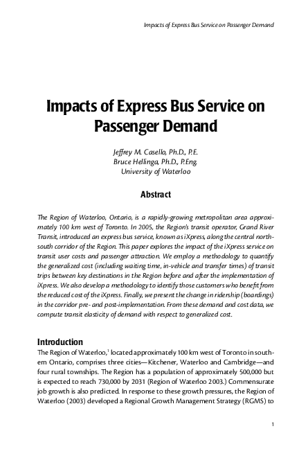 (PDF) Impacts of Express Bus Service on Passenger Demand