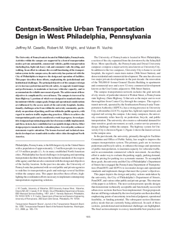 (PDF) Context-Sensitive Urban Transportation Design in West Philadelphia, Pennsylvania