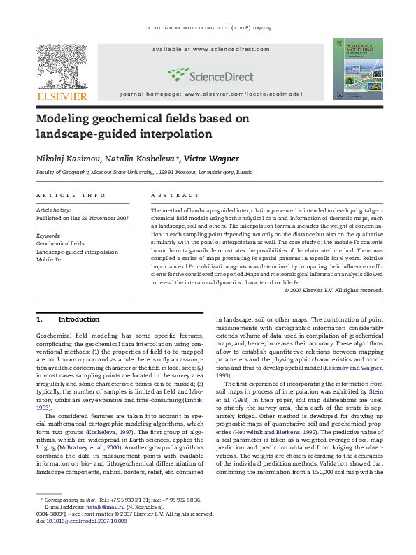 Pdf Modeling Geochemical Fields Based On Landscape Guided Interpolation