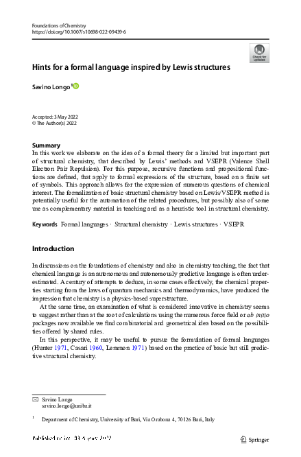 (PDF) Hints for a formal language inspired by Lewis structures