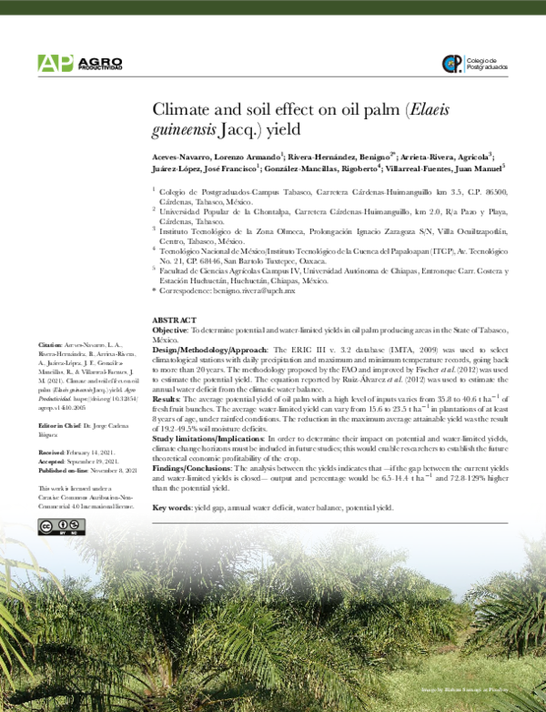 (PDF) Climate and soil effect on oil palm (Elaeis guineensis Jacq.) yield