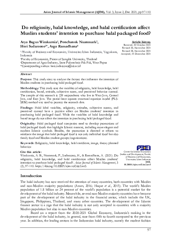 (PDF) Do religiosity, halal knowledge, and halal certification affect ...