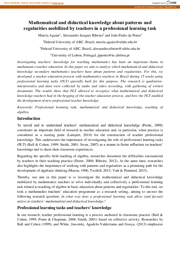 (PDF) Mathematical and didactical knowledge about patterns and ...