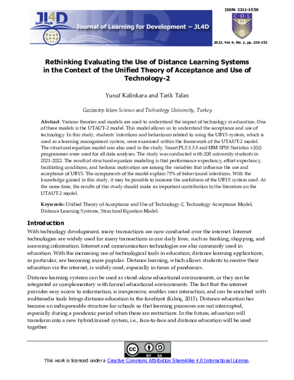(PDF) Rethinking Evaluating the Use of Distance Learning Systems in the ...