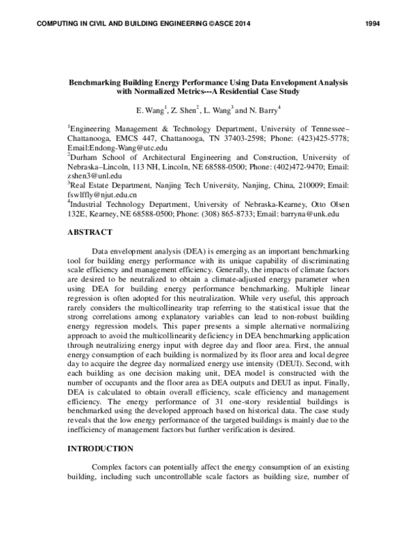 Pdf Benchmarking Building Energy Performance Using Data Envelopment Analysis With Normalized