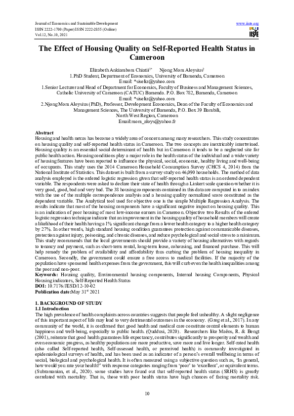 (PDF) The Effect of Housing Quality on Self-Reported Health Status in ...