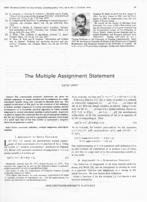 Pdf The Multiple Assignment Statement