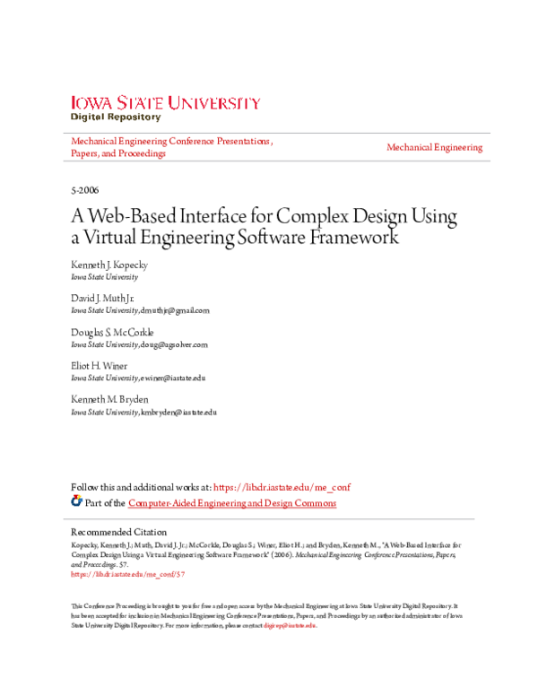Pdf A Web Based Interface For Complex Design Using A Virtual Engineering Software Framework