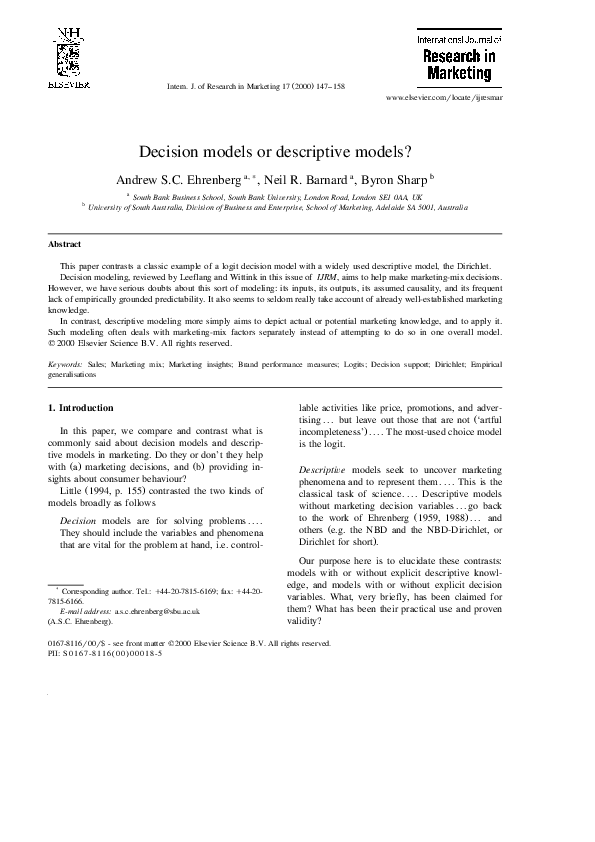 (PDF) Decision models or descriptive models?