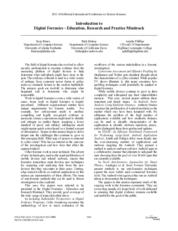 (PDF) Introduction to Digital Forensics--Education, Research and ...