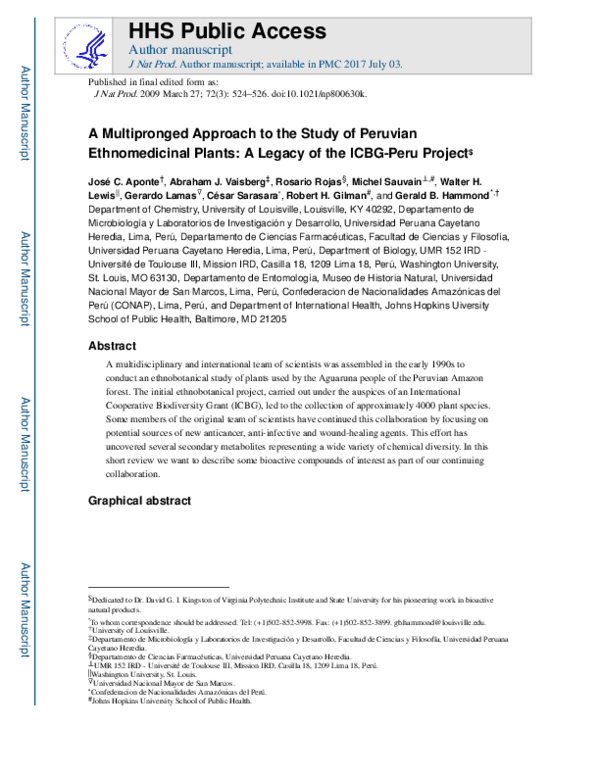 (PDF) A Multipronged Approach to the Study of Peruvian Ethnomedicinal ...