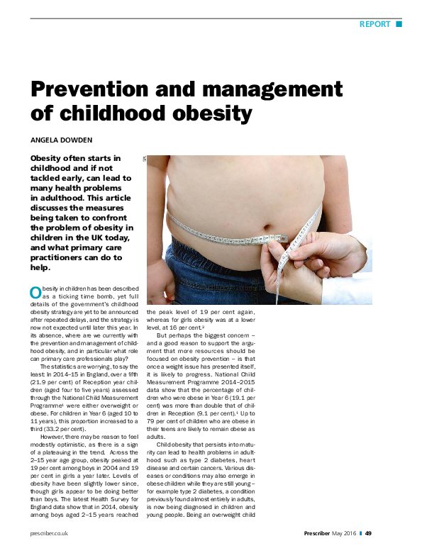 (PDF) Prevention and management of childhood obesity