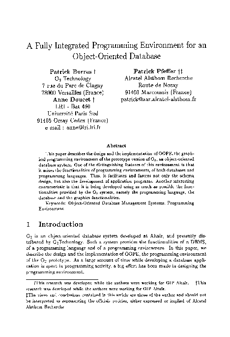 (PDF) A fully integrated programming environment for an object-oriented database