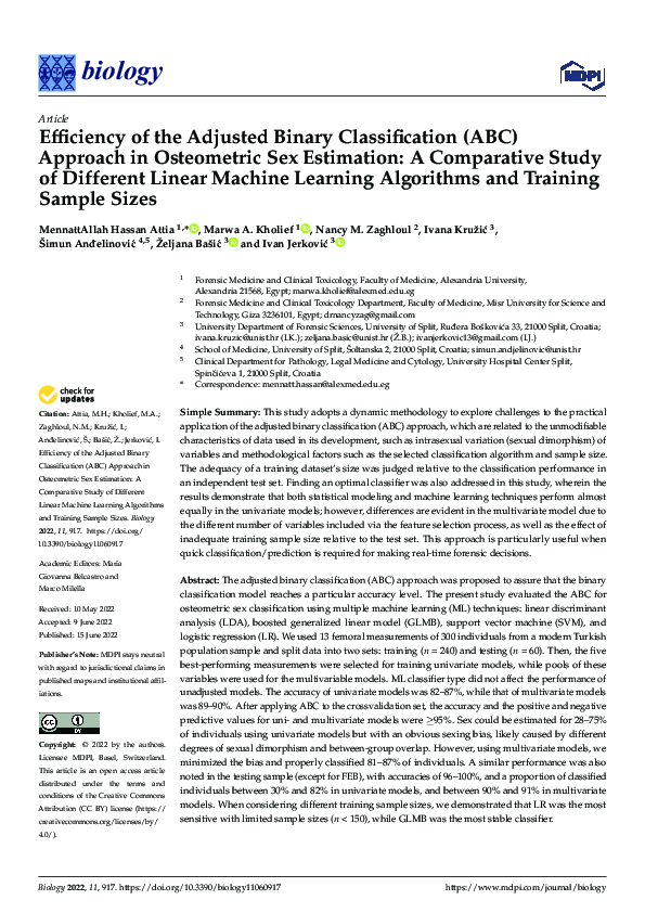 (PDF) Efficiency of the Adjusted Binary Classification (ABC) Approach in Osteometric Sex ...